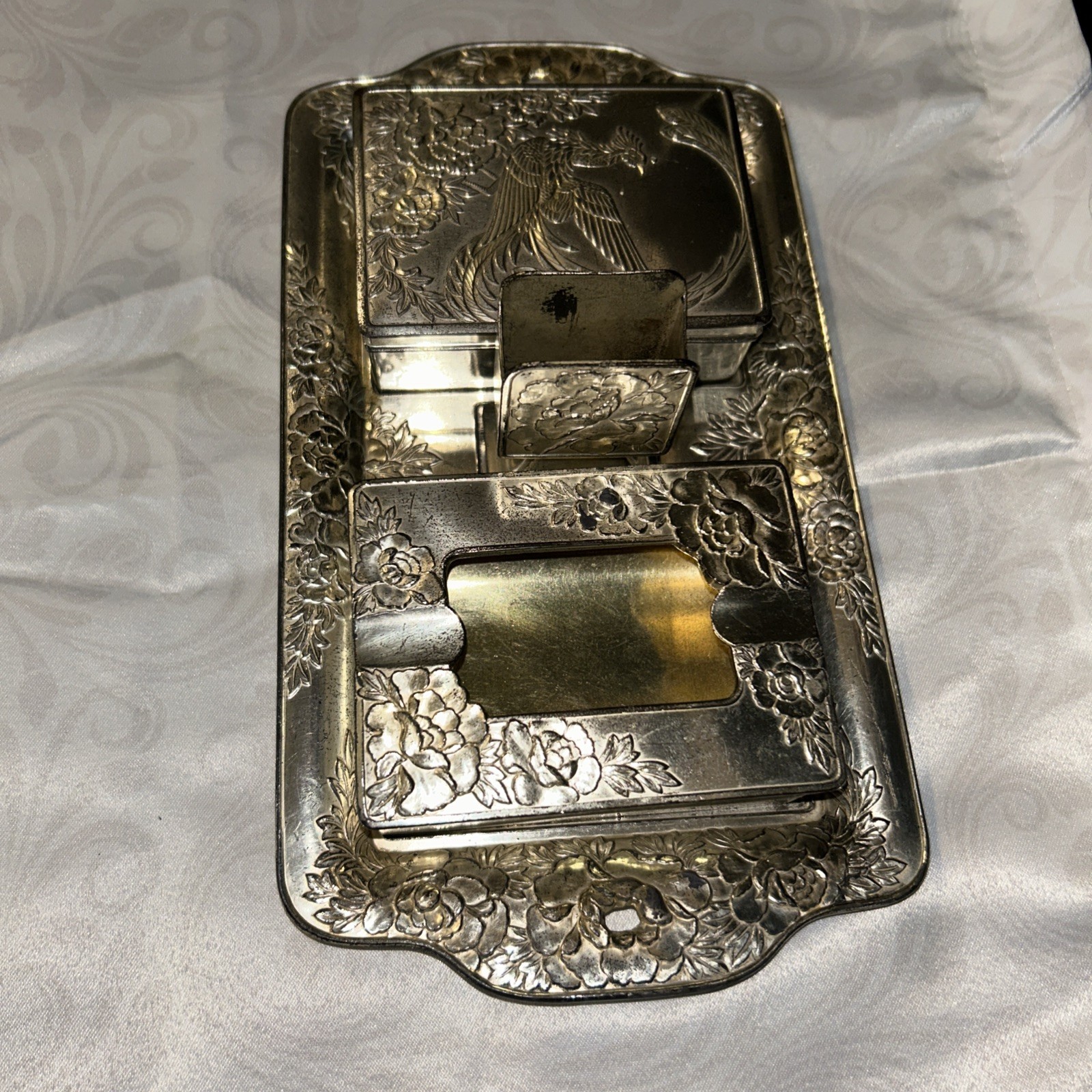 Vintage Japan Cigarette/Lighter/Ash Tray Holder!! Silver Plated/Gilt ...