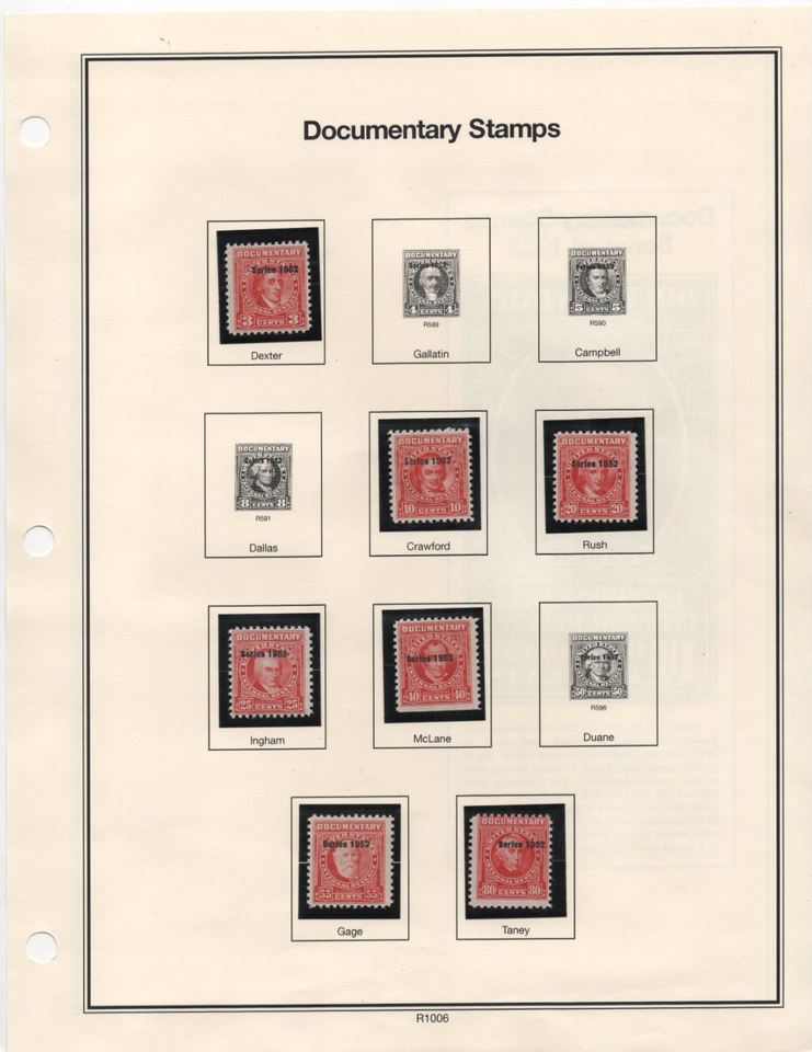 US 1951-1954 COLLECTION OF 46 REVENUE STAMPS ON MYSTIC ALBUM PAGES ALL ...