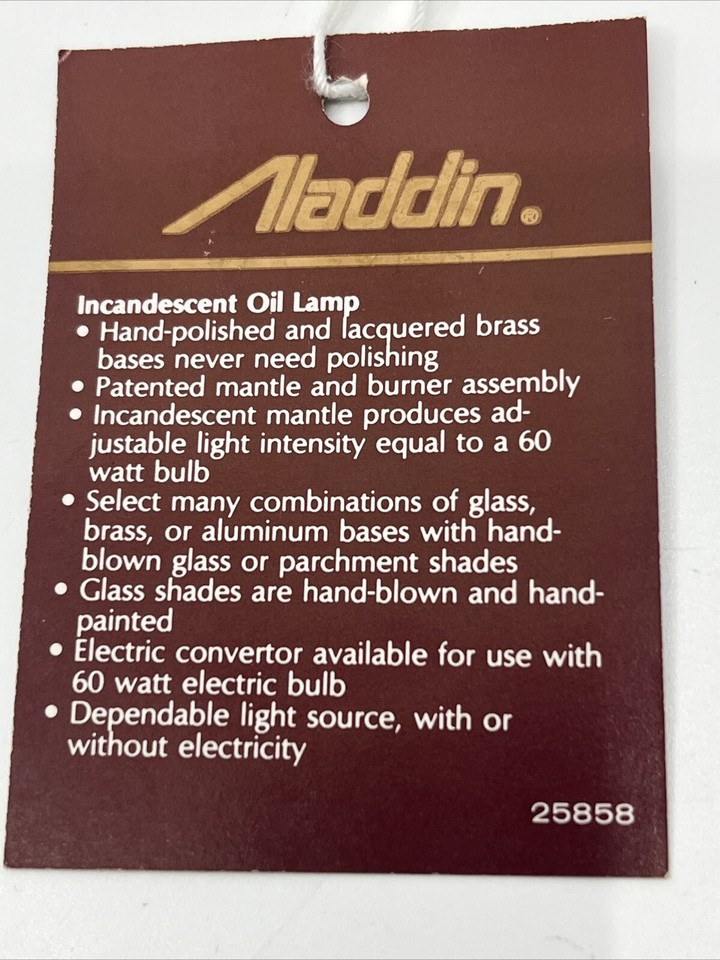 Aladdin Incandescent Mantle Lamp Tag ONLY | eBay
