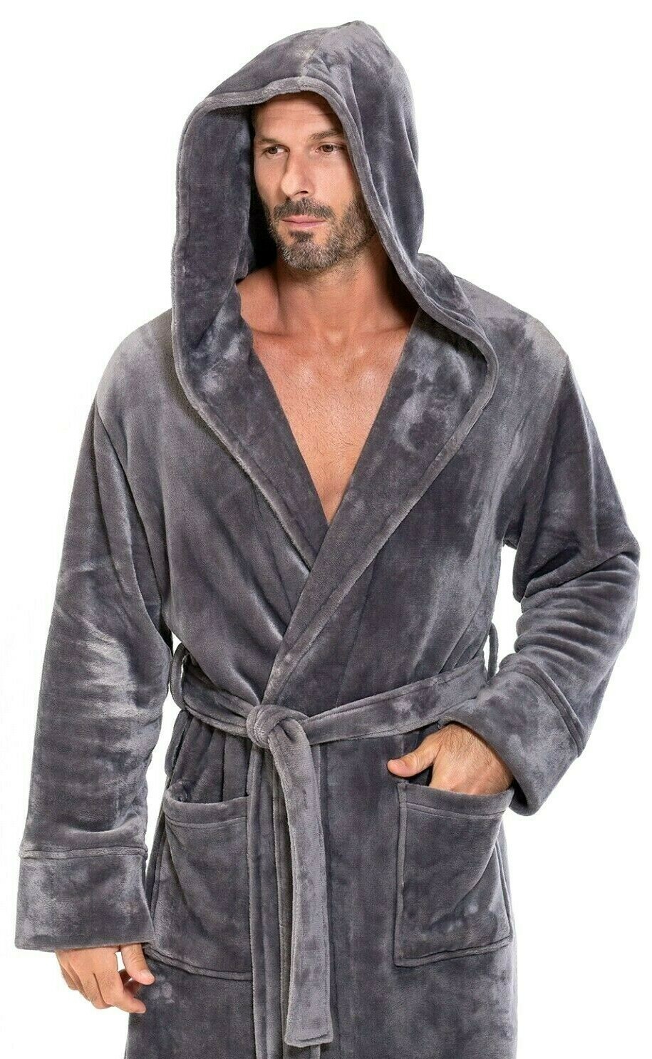 Super Soft Fleece Robe Warm Cozy Hooded Lounge Robe Plush Hooded Fleece ...