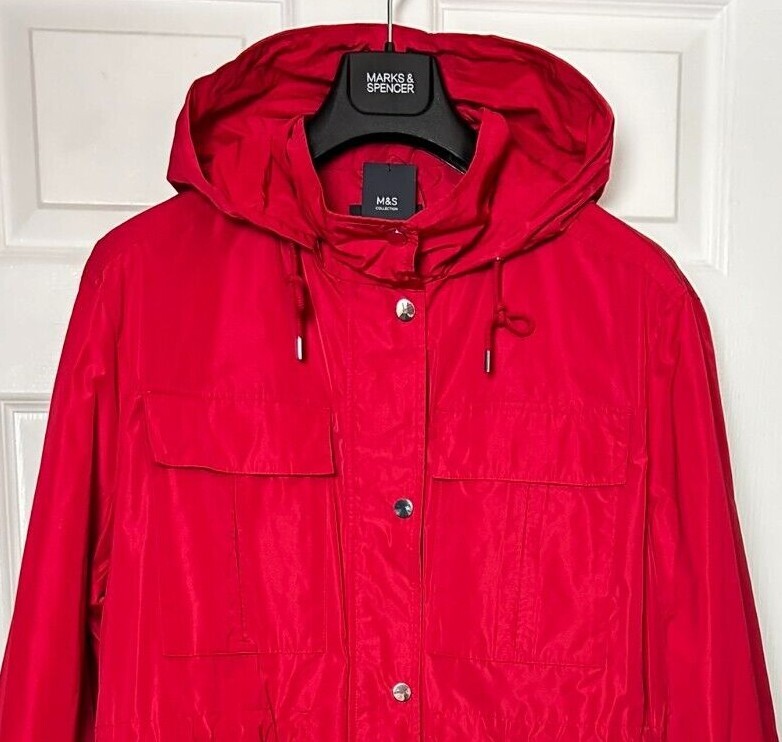 M&S Ladies Red Jacket Anorak Raincoat Utility Hooded Stormwear 12 18 ...