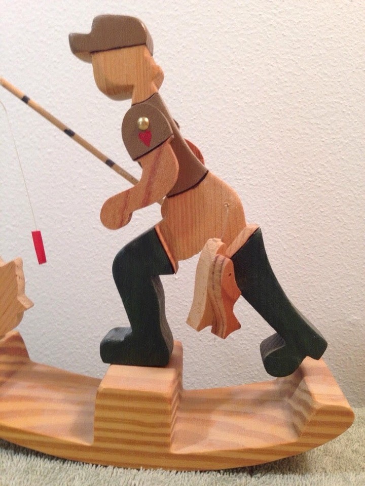 Wood Fisherman Arm Moves Nautical Figure Man Fishing Angler Lake River ...
