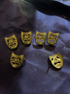 6 Vintage Brass Sad Tragedy Face Prong Back Findings | eBay