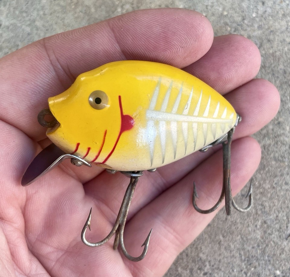 VINTAGE HEDDON 9630 XRY PUNKINSEED IN YELLOW SHORE W/GOLD EYES FISHING ...