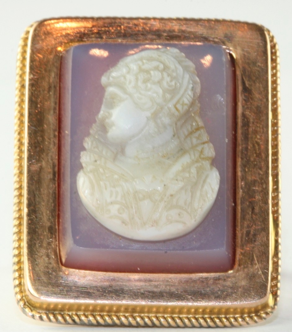 RARE GEORGIAN ANTIQUE HEAVY 14K GOLD ELIZABETHAN STONE CAMEO RING | eBay