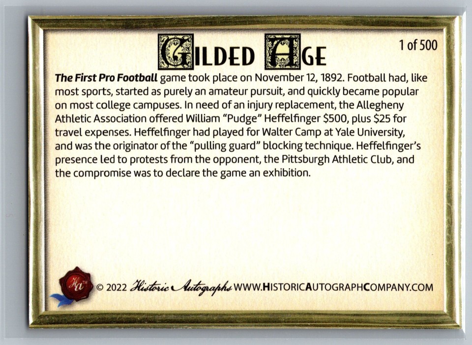 First Pro Football Game 2022 Historic Autographs Gilded Age RADIANT ...