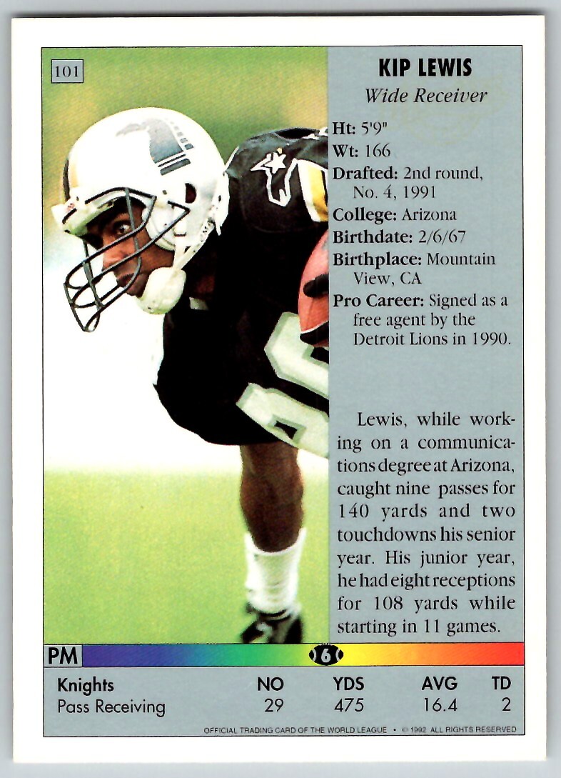 1992 ULTIMATE WLAF KIP LEWIS NY NJ KNIGHTS #101 | eBay