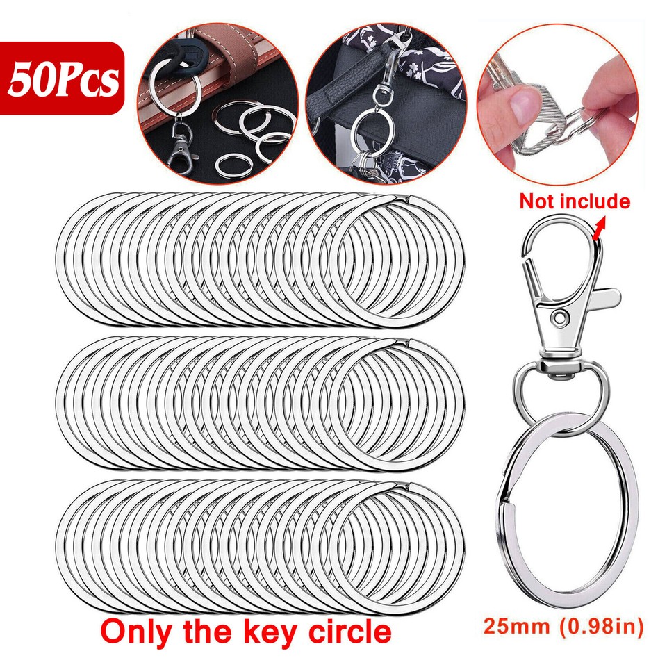 50pcs Round Key Ring 20/25/30mm Rustproof Split Ring Keychain Stainless ...