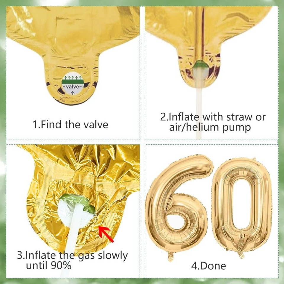 Sage Green Gold White 60th Birthday Banners, Balloons, Cake Topper ...