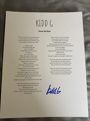 Kidd G signed autograph Lyric Sheet Down The Road young star RARE PROOF ...