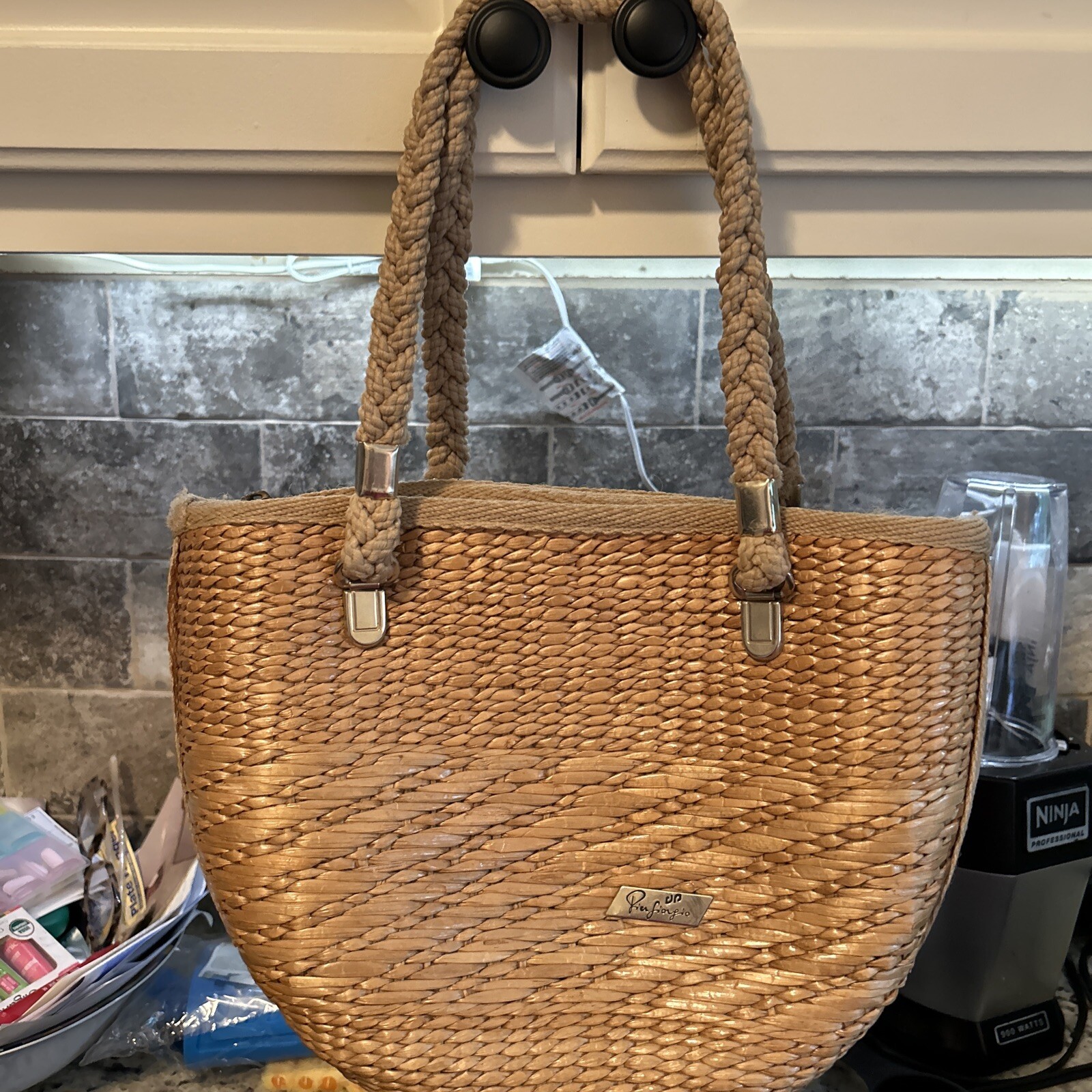 VINTAGE! Pier Giorgio Rattan Woven Handle Purse Made … - Gem