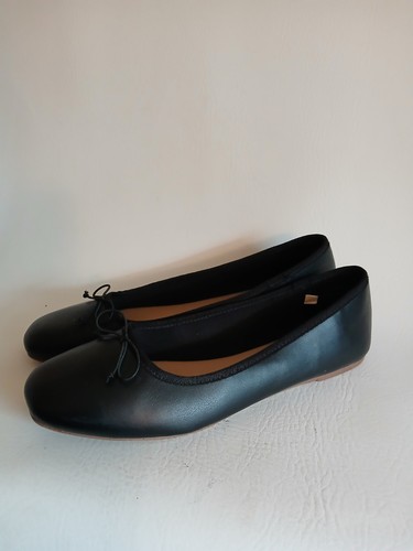 A New Day Black Faux Leather Flat Shoe Sz10M Round Toe String Bow On ...