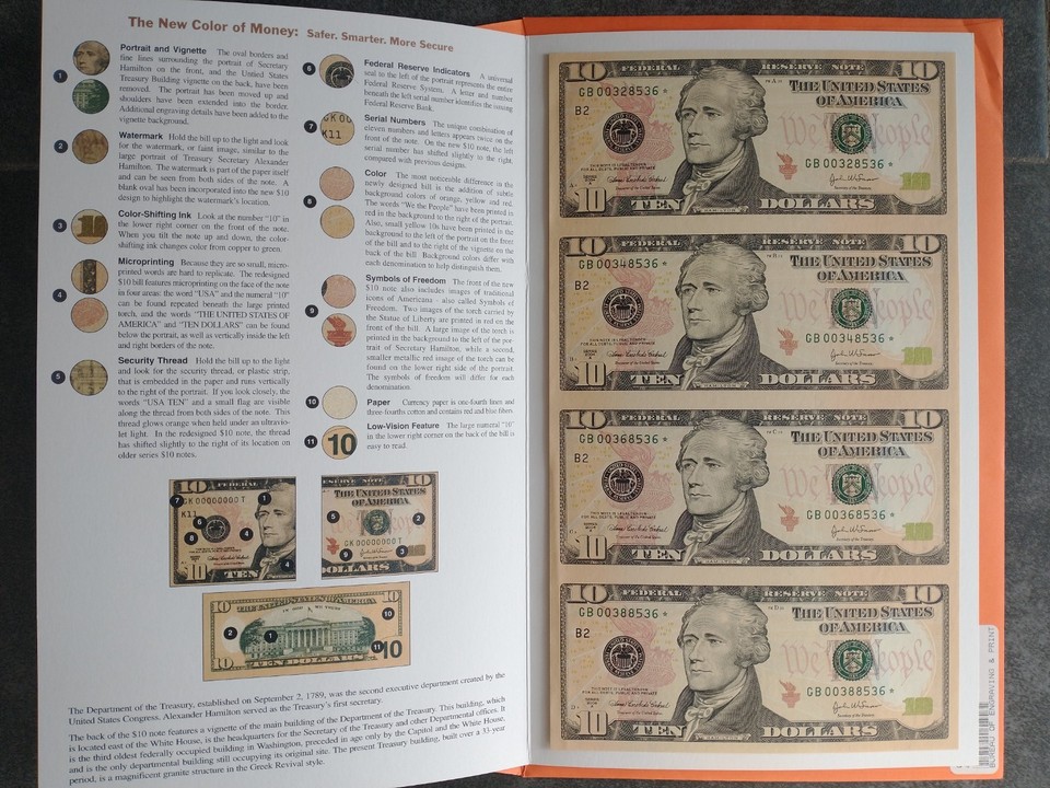 The New Color of Money Set. Series 2004A Sheet of 4 uncut $10 Star ...