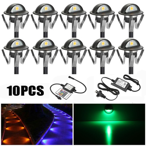10X Black Half Moon 35mm RGB Changing 12V LED Stair Step Fence Plinth ...