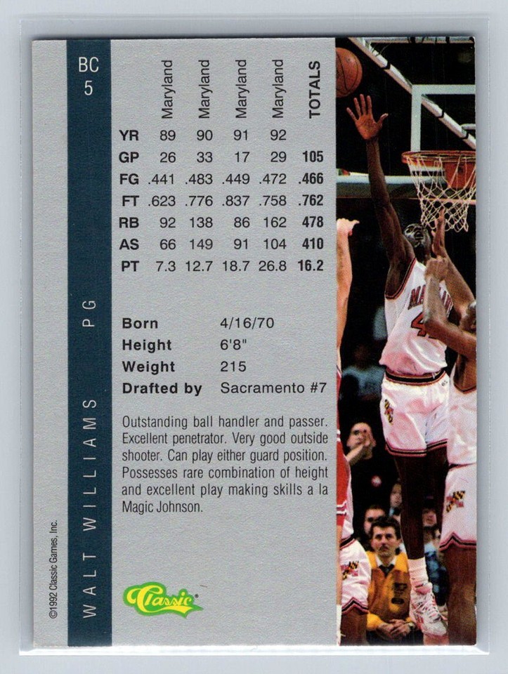 1992 Classic Four Sport Draft Pick Collection Walt Williams #BC5 Maryland | eBay