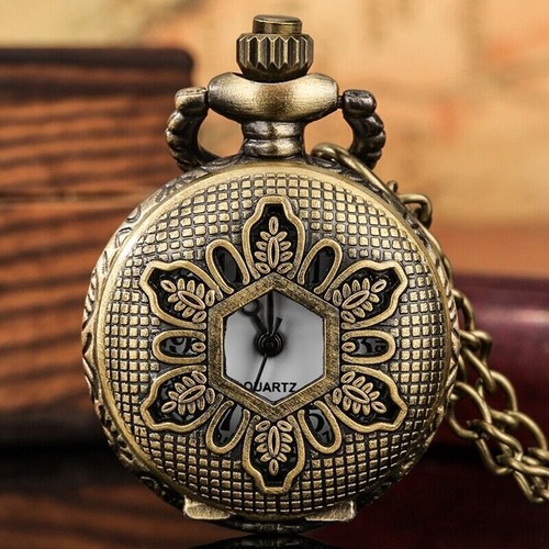 Bronze Half Hunter Leaf Cover Quartz Pocket Watch for Men Women Sweater ...