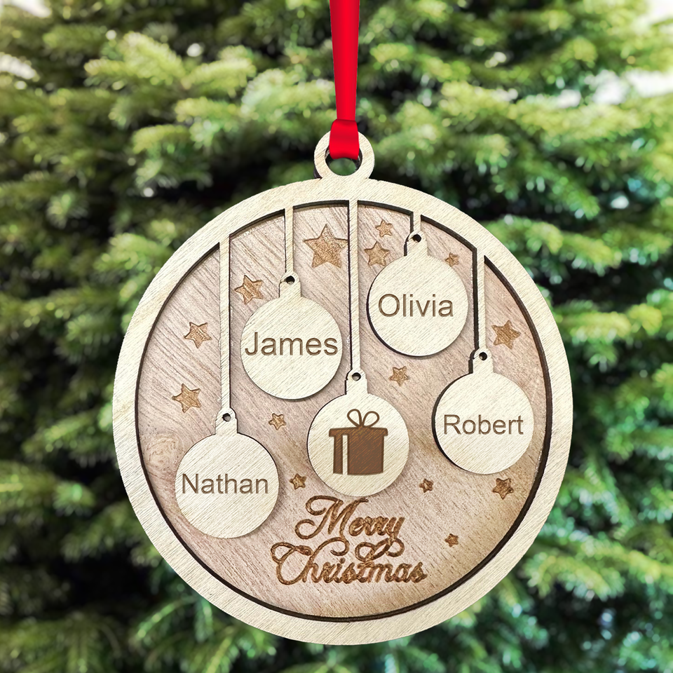 Personalised Christmas Bauble Tree Decoration Wood Family Xmas Gift ...
