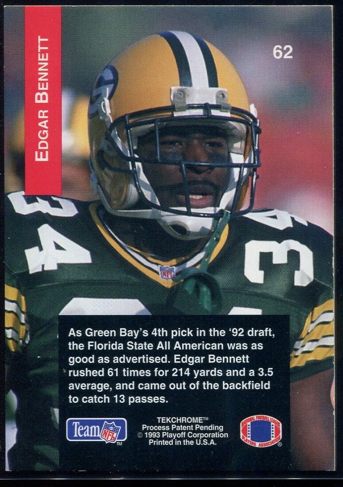 1993 Playoff Edgar Bennett #62 Green Bay Packers | eBay