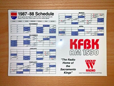 1987-88 SACRAMENTO KINGS NBA BASKETBALL MAGNET SCHEDULE SKED KRBK AM ...