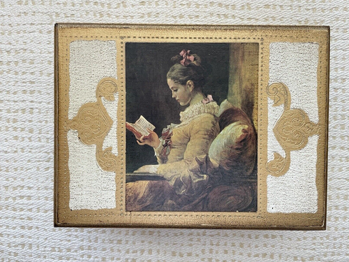 Vintage Wooden Keepsake Jewel Box Hinged Lid Decoupage Edwardian Girl 8 ...