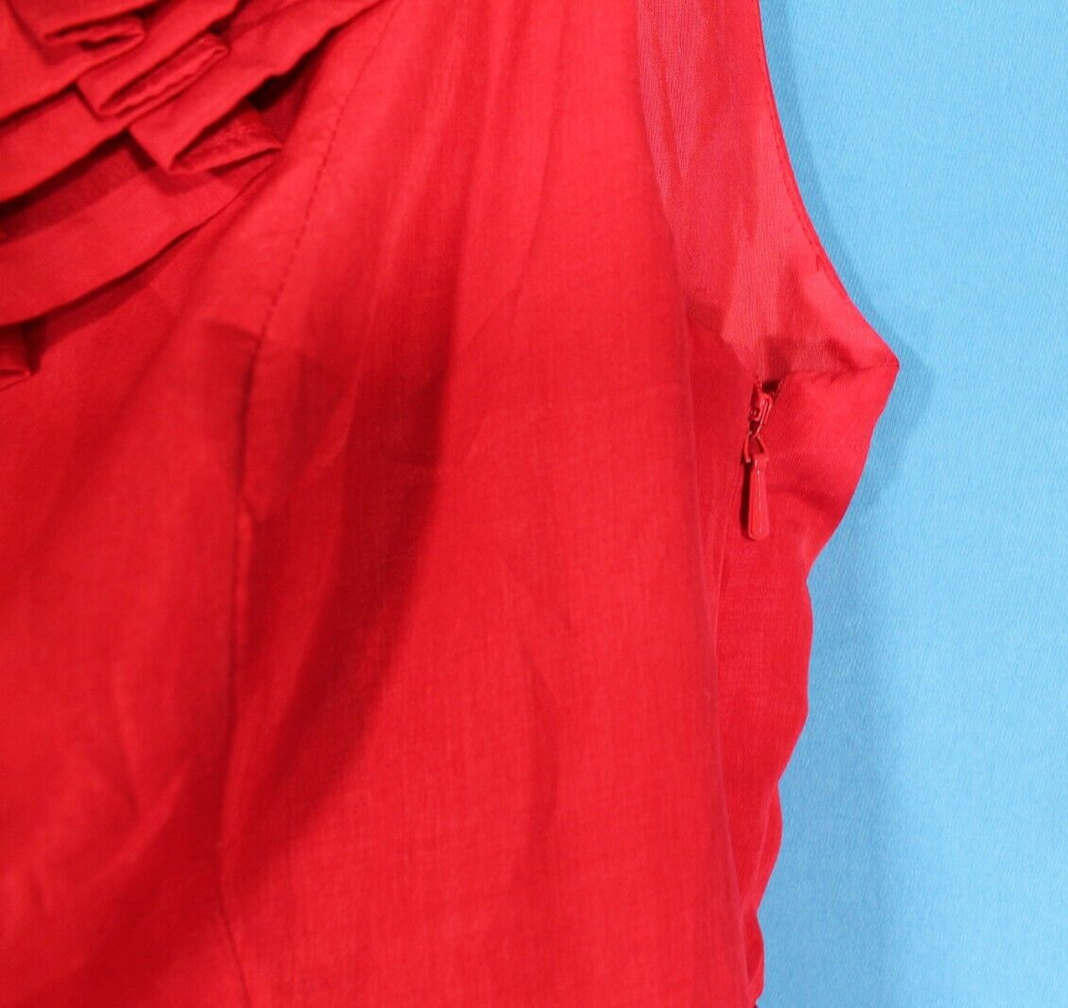 THE LIMITED Lined SATIN Red RUFFLE ONE-SHOULDER Pockets PLEATED Sheath ...
