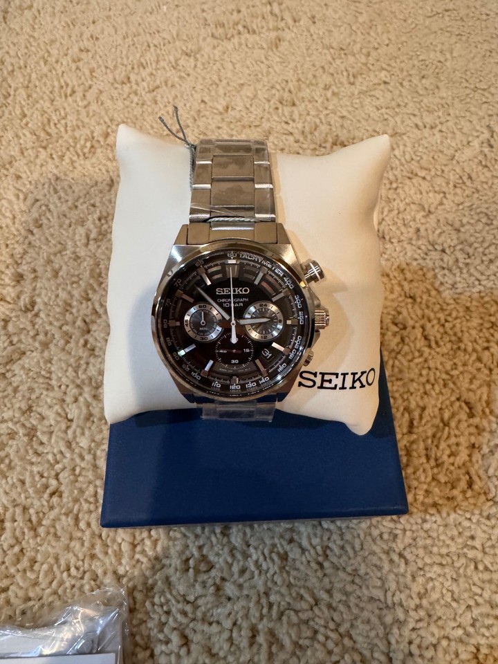 Seiko chronograph stainless steel men’SSB 397 black dial , new with ...