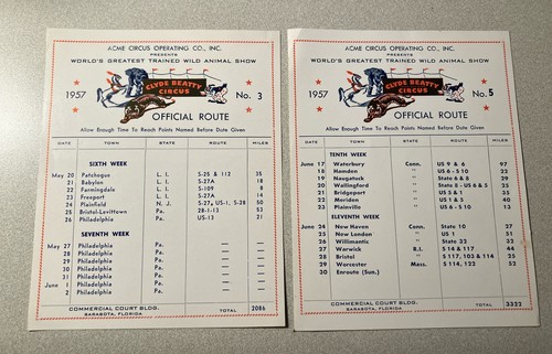 1957 Clyde Beatty Circus Route Card 2 Card Lot | eBay