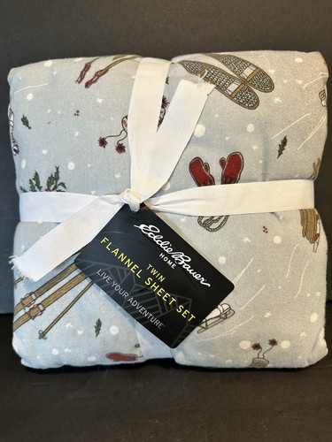 Eddie Bauer Twin Flannel Sheet Set Winter Snow Day Christmas Blue | eBay