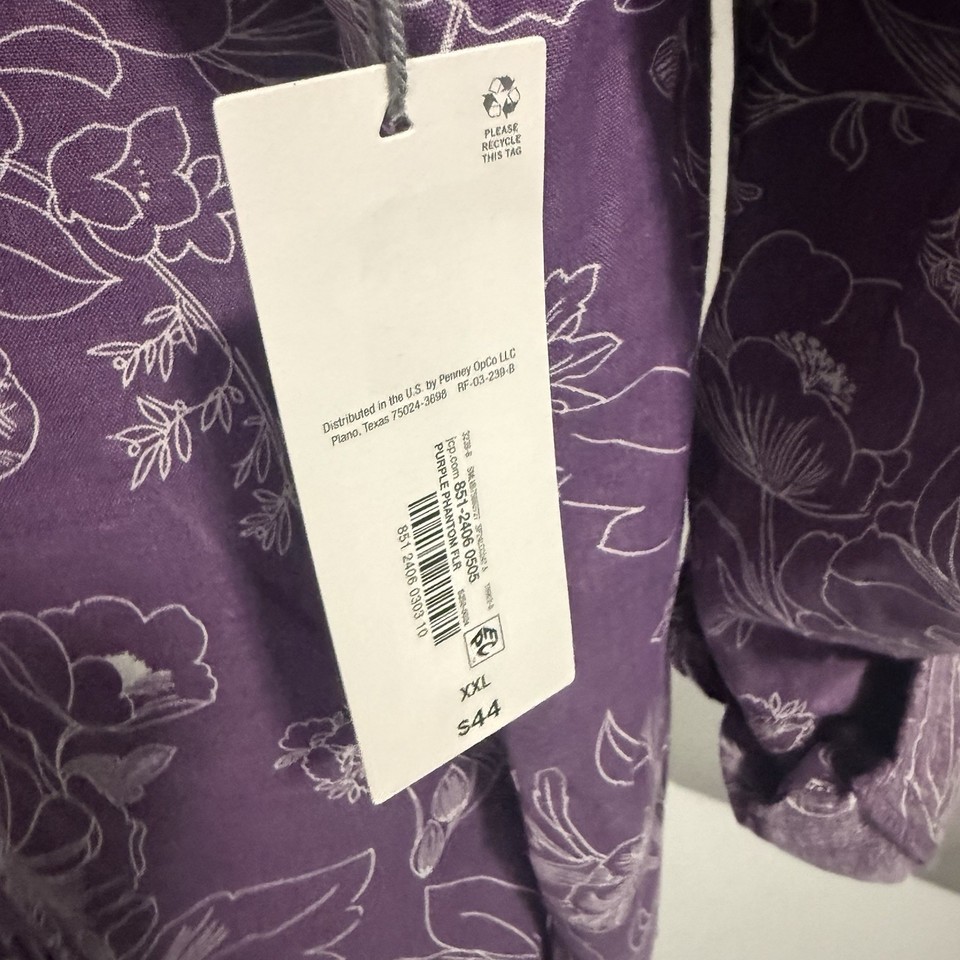 Liz Claiborne Button Down Shirt XXL Purple Floral Print Roll Tab Sleeve ...