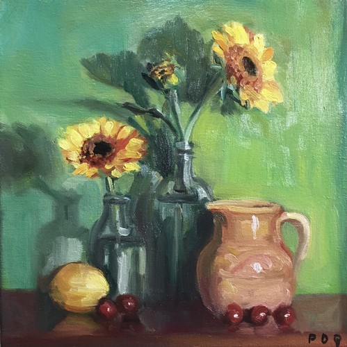 PDQ Artist Original Oil Painting Still Life Sunflower Realism ...
