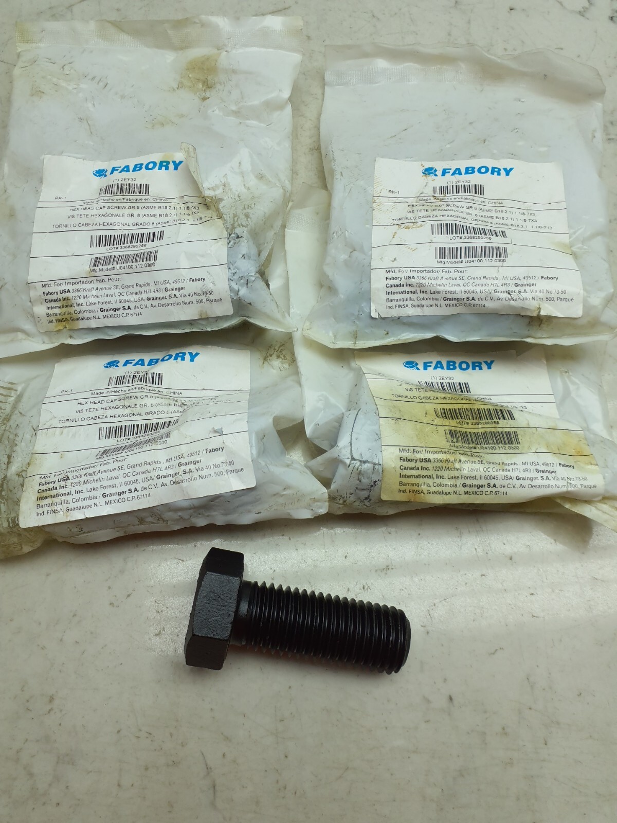 4 Pk. FABORY 1 1/8"-7 in Hex Head Cap Screw Steel U04100.112.0300 for ...