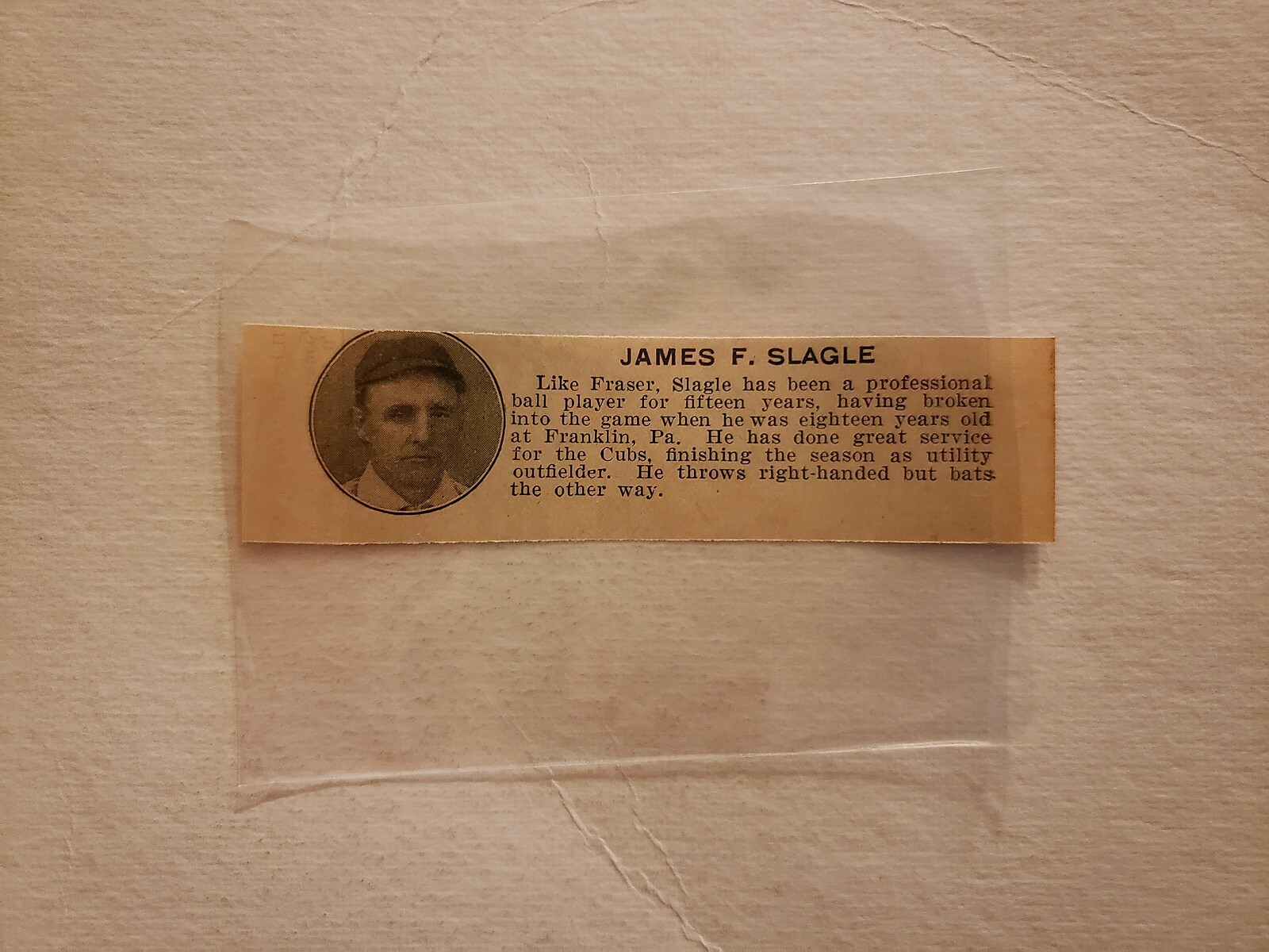 Jimmy Slagle 1908 Cubs Spalding World Series Champion Panel | eBay