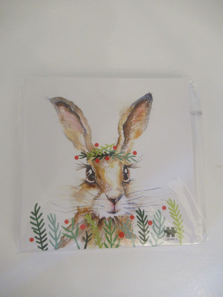 Pack of 9 Christmas Hare Christmas cards, Bunny with Christmas wreath ...