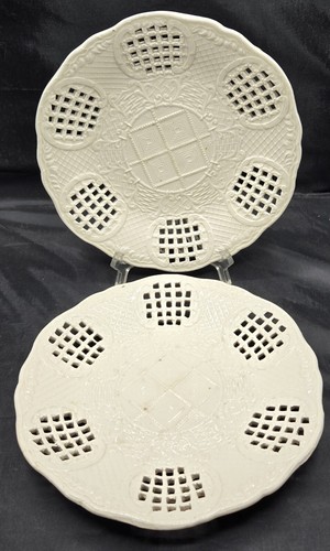2 Antique Creamware Salt Glazed Pottery 8.75" Reticulated Plates 19th C ...