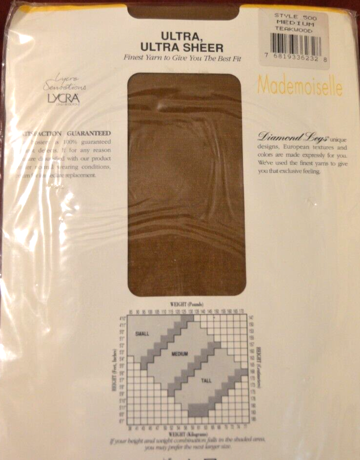 3 Pair Ultra Sheer Modem Diamond Legs Italian Pantyhose Medium Teakwood ...