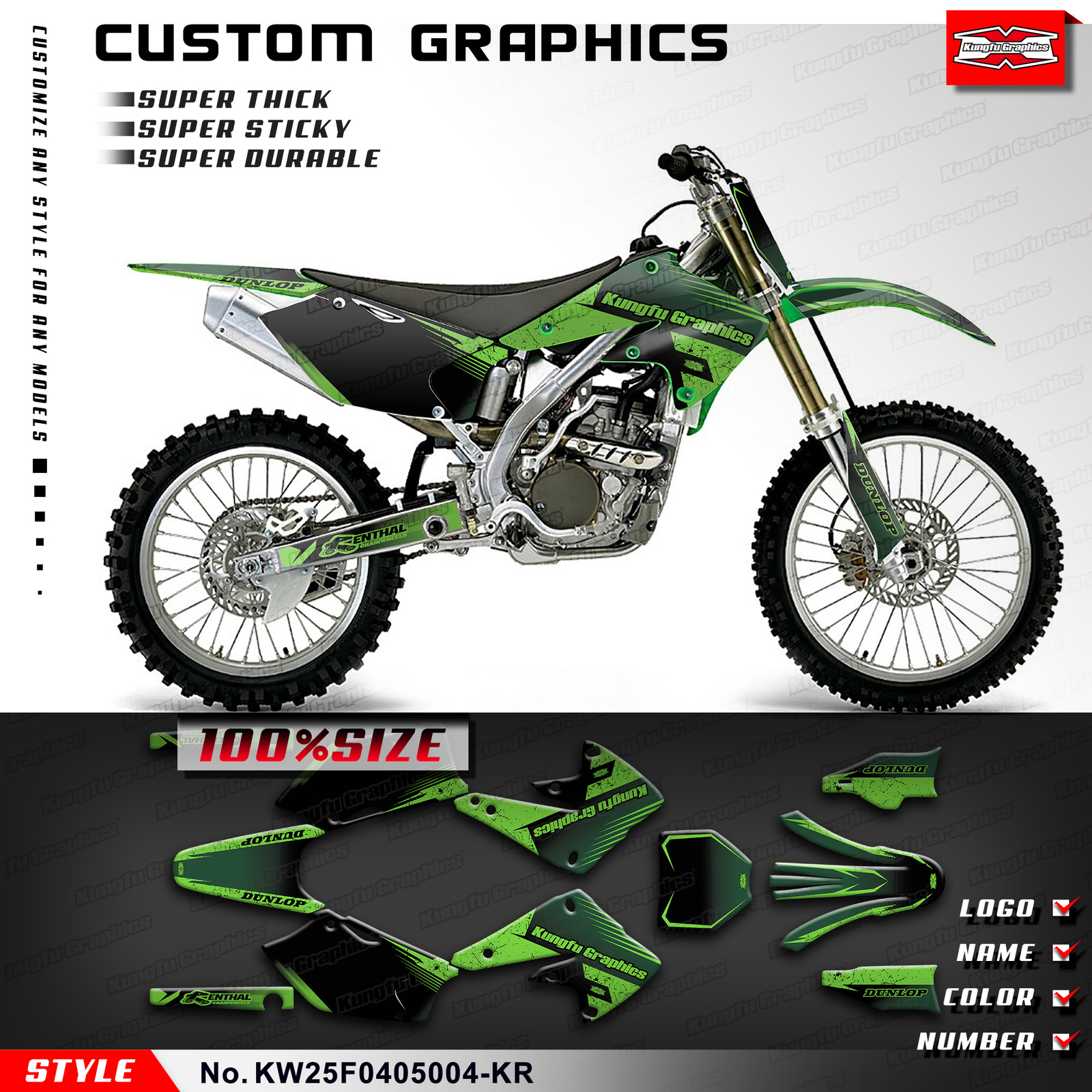 Motocross Laminate Racing Graphics Adhesive Sticker Kit for KX250F 2004 ...