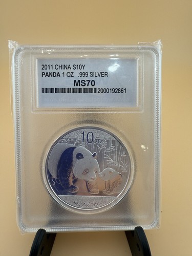 2011 10 YUAN China 1 oz Silver Panda WCG Mint State 70 New in wrapper ...