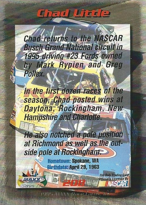 CHAD LITTLE AUTOGRAPHED SIGNED 1995 MAXX SERIES II RACING NASCAR ...