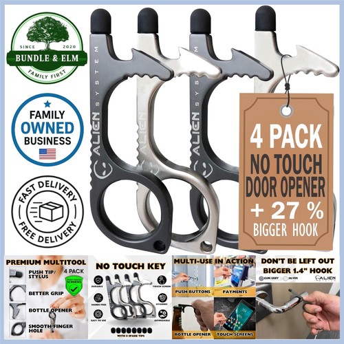 No Touch Door Opener Tool 4 Pack Zinc Hygienic Keychain Touchless ...