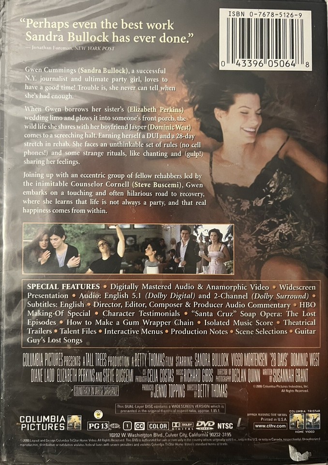 28 Days (DVD, 2000) Sandra Bullock NEW! Rehab Recovery Addiction ...
