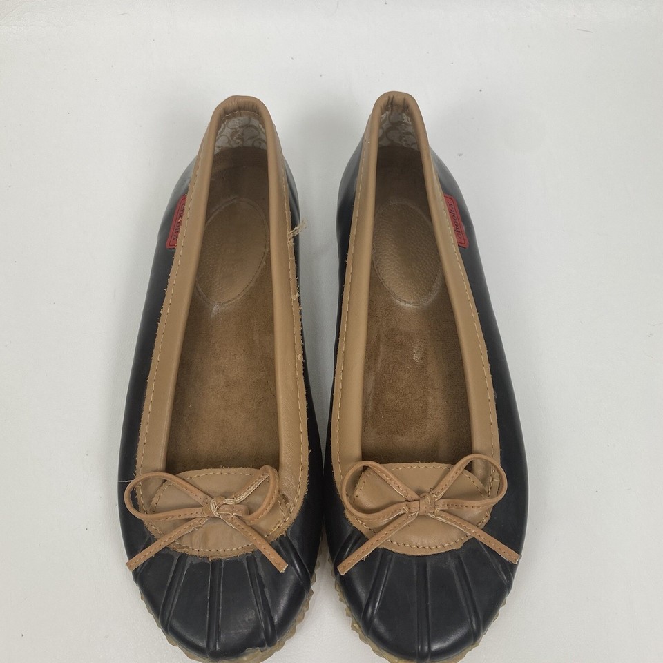 Chooka Duck Skimmer Waterproof Rain Flats Shoes Sz 8 Rubber Black Bow ...