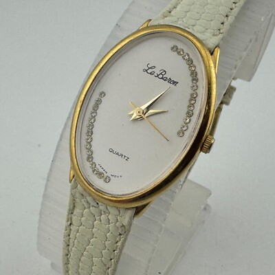 VTG Le Baron Quartz Watch Women Gold Tone Japan Movt Oval Leather New ...