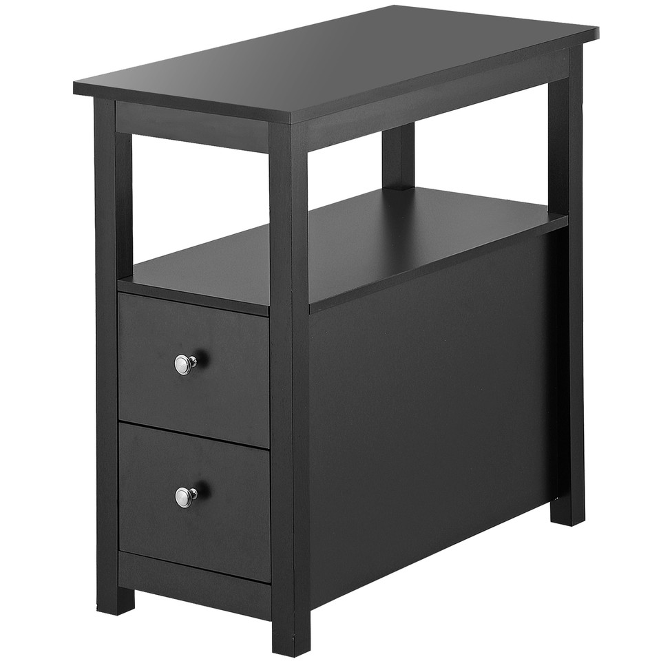 2X Black End Table w/ 2 Drawer and Open Shelf Narrow Side Table for ...