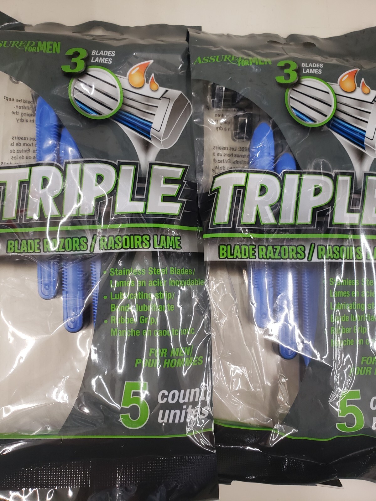 (TWO) ASSURED FOR MEN TRIPLE BLADE RAZORS - PACKAGE of FIVE (5) | eBay