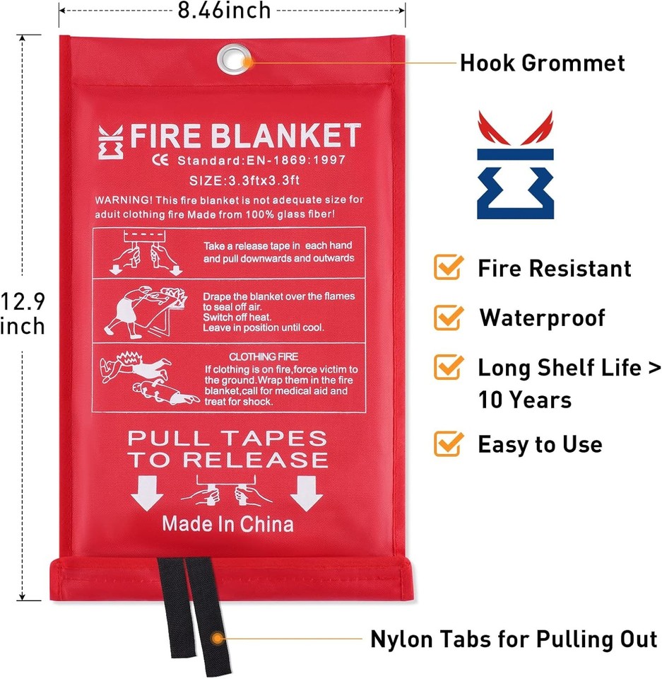Fire Blanket for Home Emergency Survival – Fiberglass Suspend Fire ...
