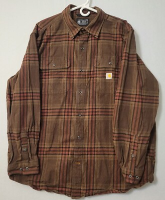 Carhartt Shirt Men's Brown Plaid Long Sleeve Shirt Loose Fit Size XL | eBay