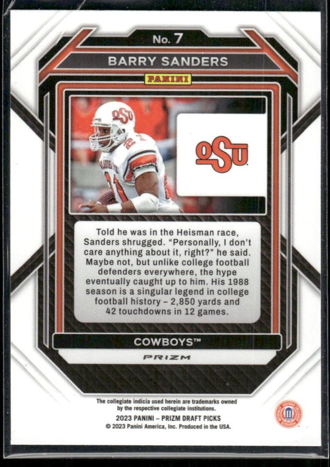 #7 Barry Sanders 2023 Panini Prizm Draft Picks Prizms Red Ice | eBay