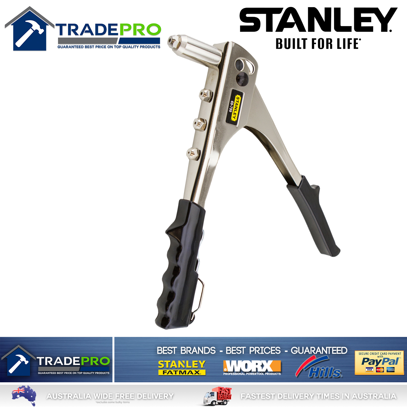 Rivet Gun Stanley Heavy Duty Genuine PRO 6PC Kit 1/8 3/32 5/32 3/16 Pop ...