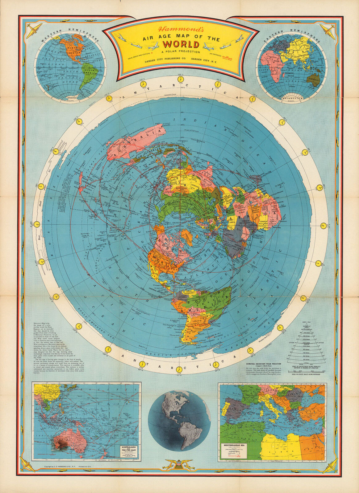 1946 Flat Earth Air Age Map of the World Azimuthal Equidistant Polar ... 1946 Flat Earth Air Age Map of the World Azimuthal Equidistant Polar ...