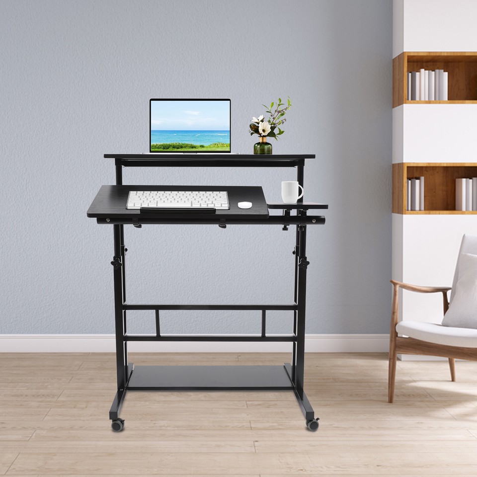 Rolling Laptop Desk Office Computer Table Stand Up Workstation ...